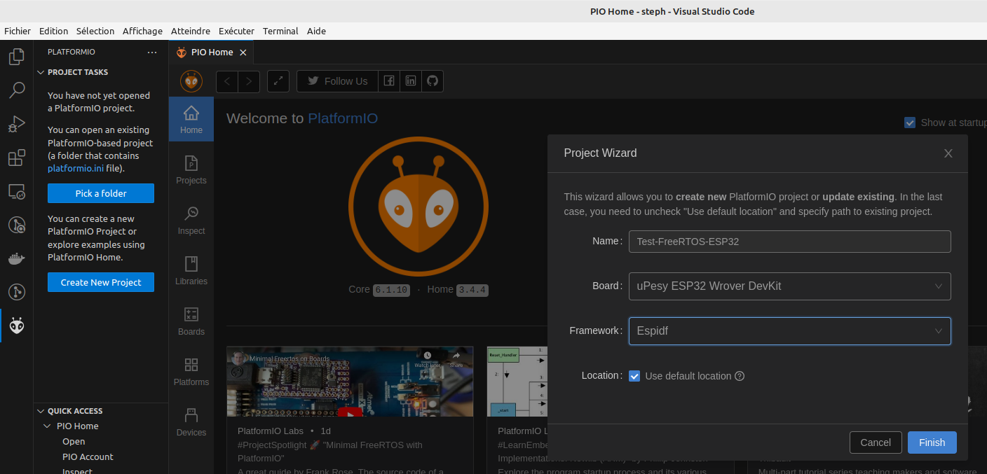 Découvrir FreeRTOS sur un ESP32 avec PlatformIO