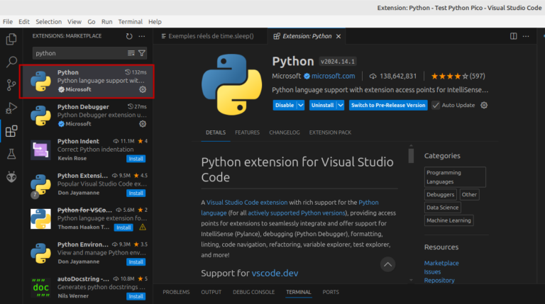 Programmer un Raspberry Pi Pico en Python avec VS Code