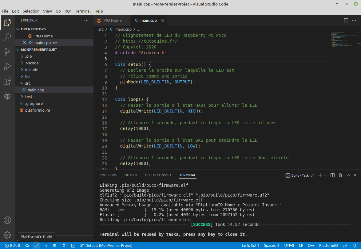 Program your Raspberry Pi Pico with Visual Studio Code and PlatformIO