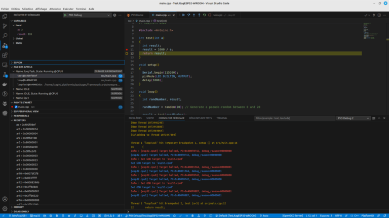 Debug an ESP32-WROOM with PlatformIO via its JTAG interface